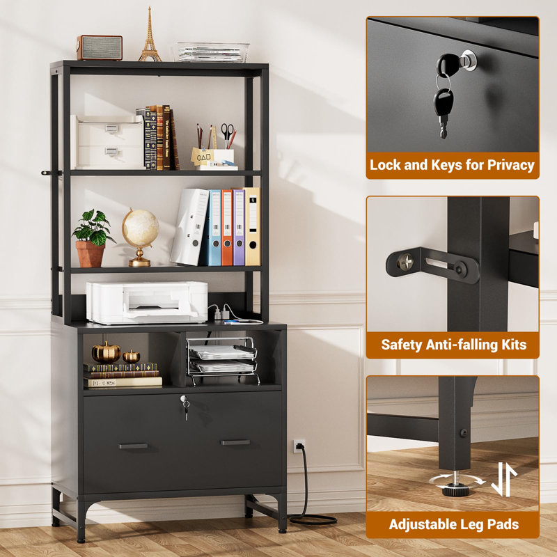 Yamazaki Home Vertical Filing Cabinet with Lock and Large Drawer | Wayfair